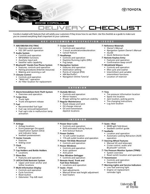 DELIVERY CHECKLIST
