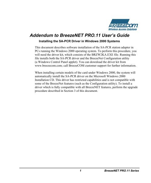 BreezeNET PRO.11 - v 5.1 - SAPCR installation guide for ... - Alvarion