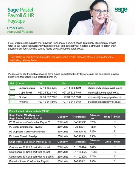 Payslip Prices - Sage Pastel Payroll & HR