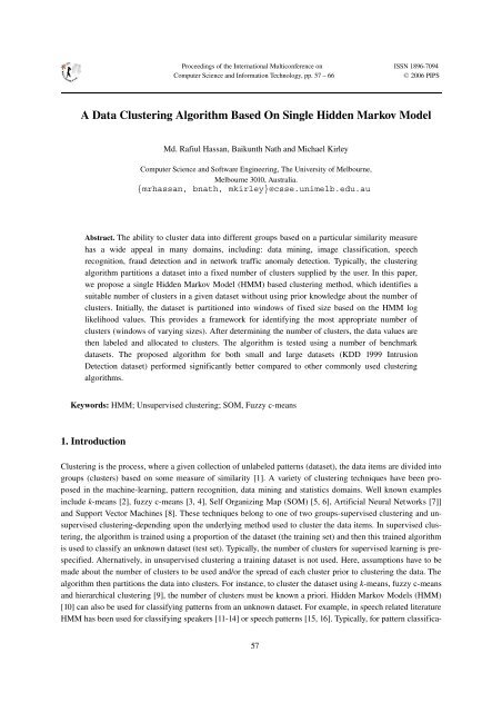 A Data Clustering Algorithm Based On Single Hidden Markov Model