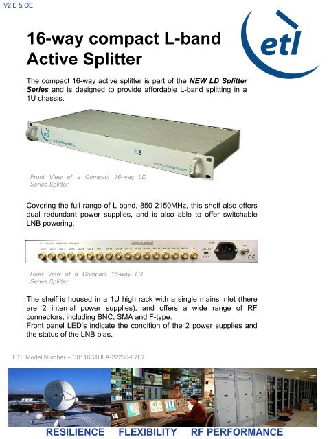 16-way compact L-band Active Splitter - ETL Systems
