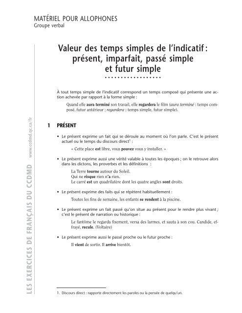 Valeur des temps simples de l'indicatif - ccdmd