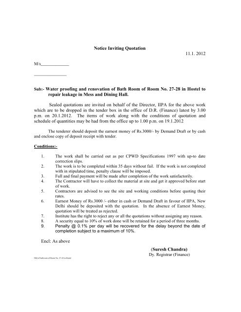 Notice Inviting Quotation 11.1. 2012 Sub:- Water proofing and ...