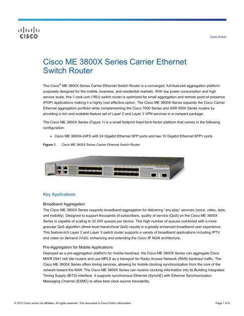 Cisco ME 3800X Series Carrier Ethernet Switch Router - Ipland