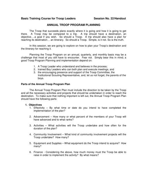 22 Annual Troop Program Planning - Scout Center Dot Net