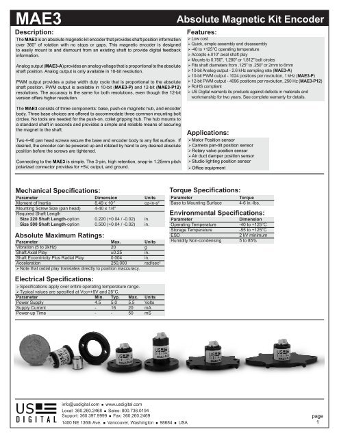 MAE3 Absolute Magnetic Kit Encoder