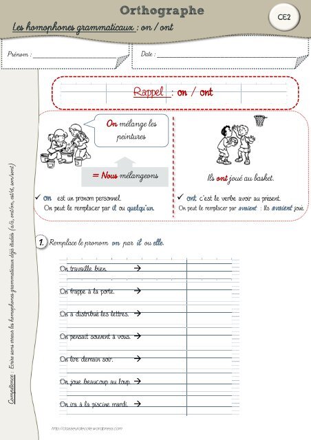 homophones on ou ont - classeurdecole