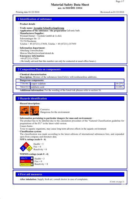Material Safety Data Sheet - Wieland Dental