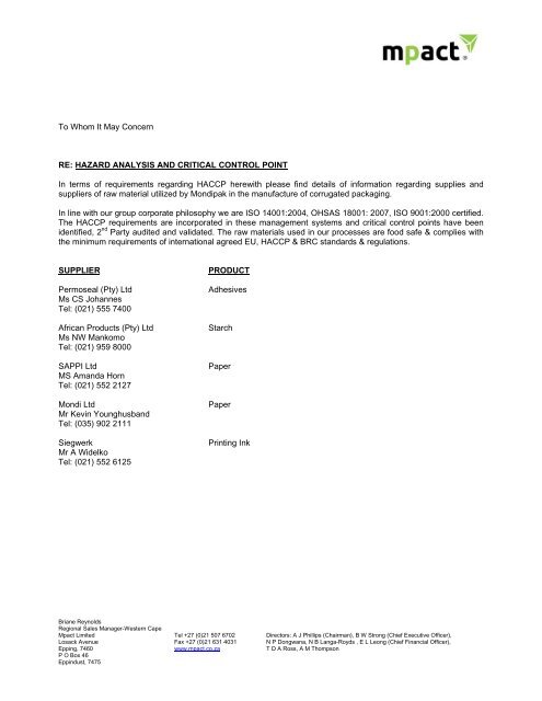 Mpact Corrugated - Kaap Agri