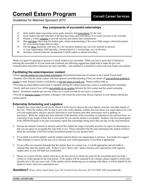 Cornell Extern Program - Cornell Career Services - Cornell University
