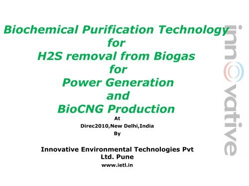 Biochemical Purification Technology for H2S removal from Biogas ...