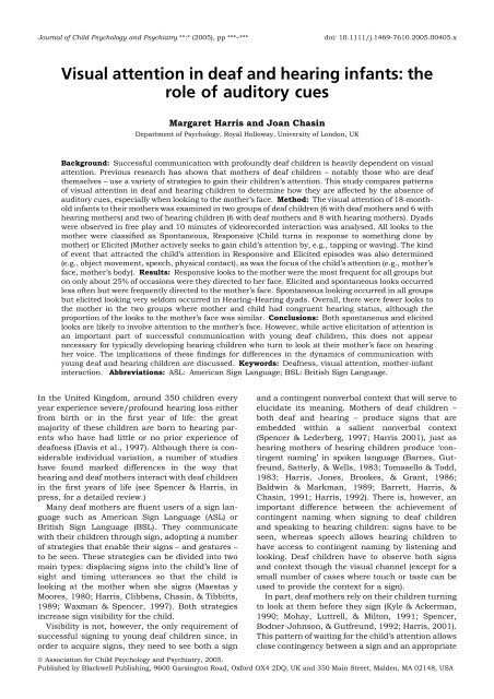 Visual attention in deaf and hearing infants: the role of auditory cues