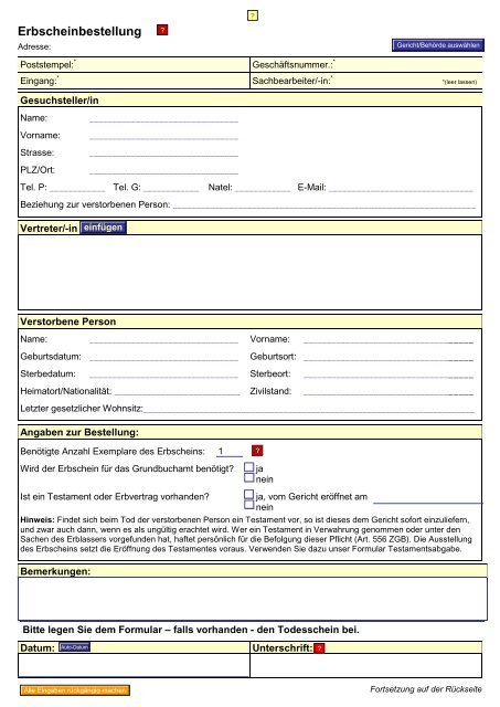 Formular Erbschein