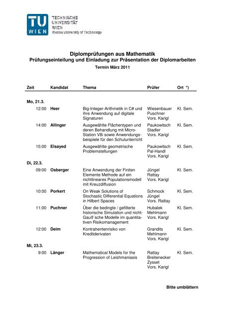 Diplomprüfungen aus Mathematik - Technische Universität Wien