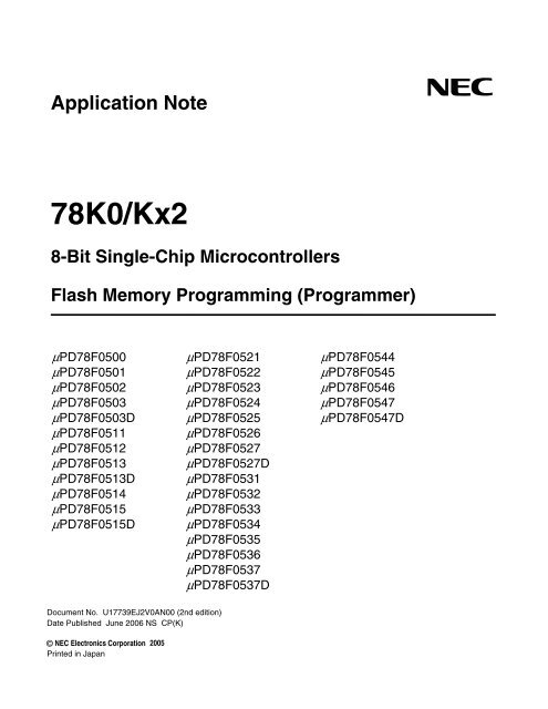 78K0/Kx2 8-Bit Single-Chip Microcontrollers Flash Memory ...