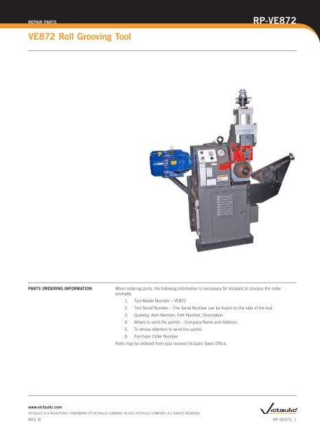 VE872 Roll Grooving Tool RP-VE872 - Victaulic
