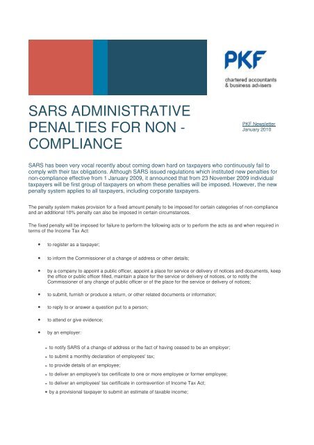 SARS ADMINISTRATIVE PENALTIES FOR NON - COMPLIANCE