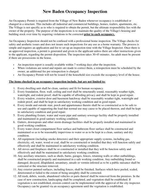 Occupancy Inspection Guidelines - New Baden