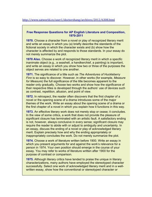 AP Free Response Questions from 1970 to 2011