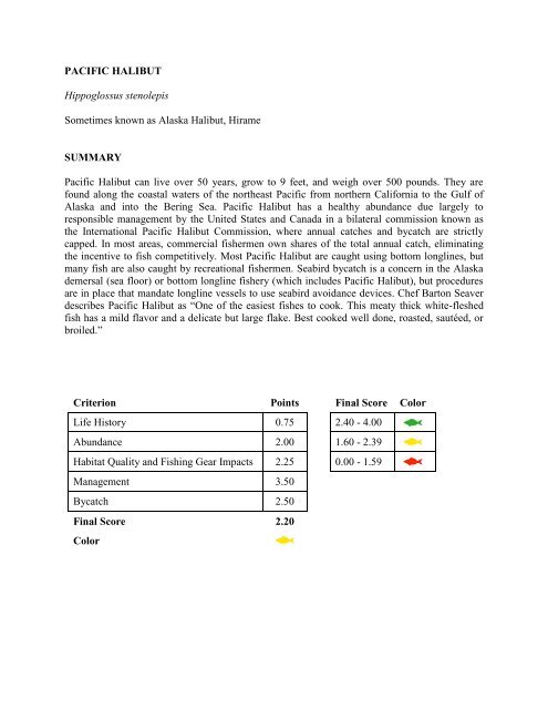 Full species report here. - Blue Ocean Institute