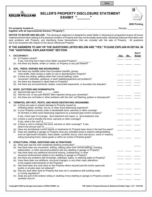 seller's property disclosure statement exhibit