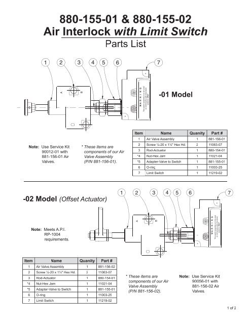 Air Interlock with Limit Switch Parts List - Franklin Fueling Systems