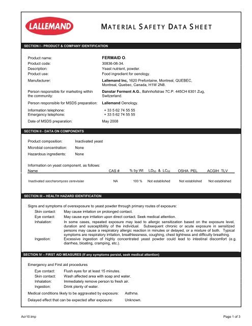 Fermaid O MSDS