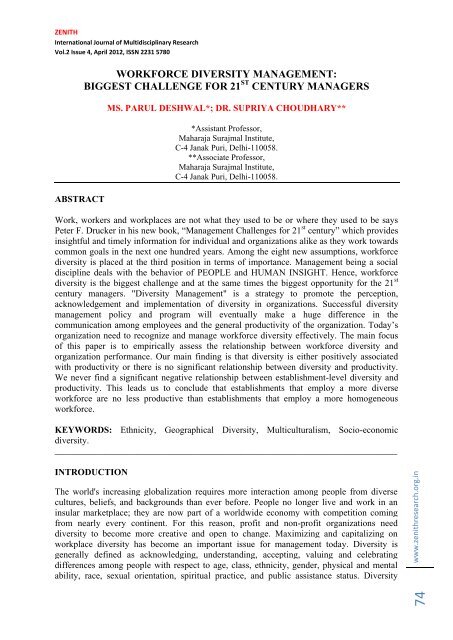 workforce diversity management: biggest challenge for 21st century