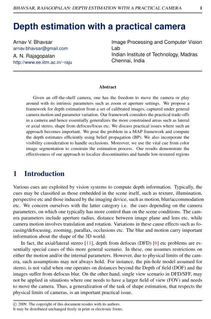 Depth estimation with a practical camera