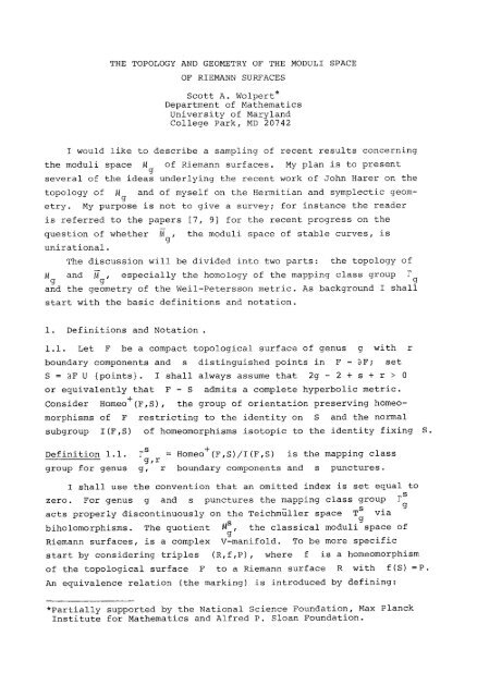 The topology and geometry of the moduli space of Riemann ... - Up To