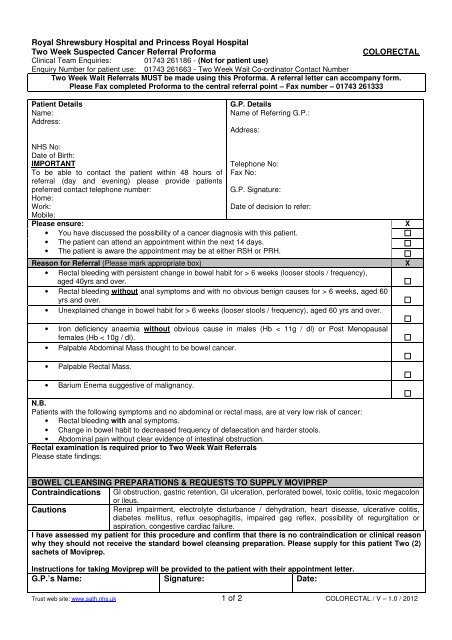 Colorectal Two-Week Wait Referral Proforma - Royal Shrewsbury ...