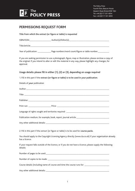 PERMISSIONS REQUEST FORM - Policy Press