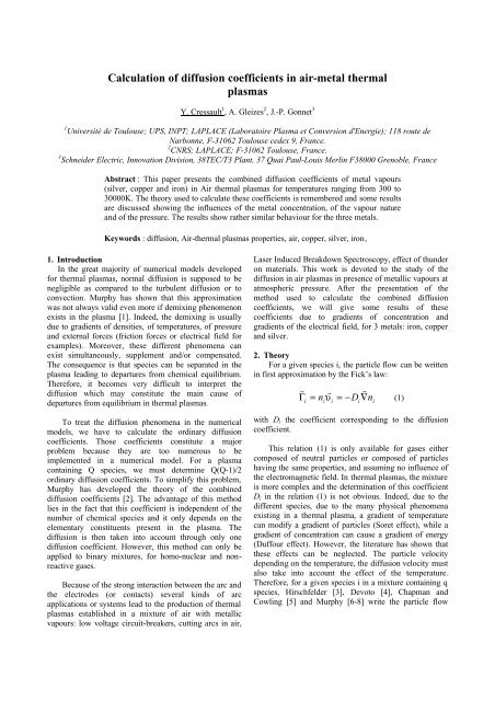 Calculation of diffusion coefficients in air-metal thermal