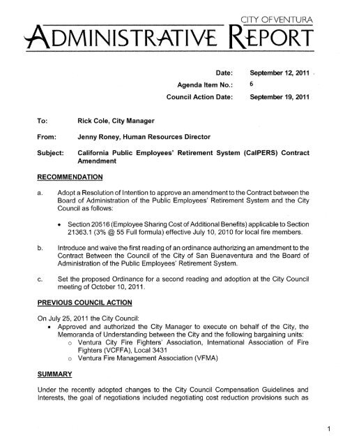 ADMINISTRATIVE REPORT - City Of Ventura