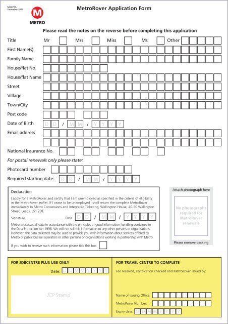 download and complete an application form - Metro