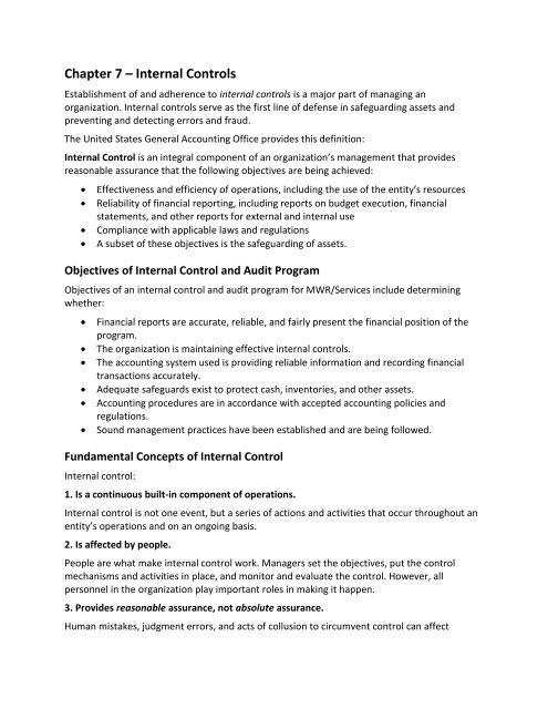 Chapter 7 â Internal Controls - IMCEA