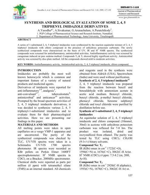 synthesis and biological evaluation of some 2, 4, 5 triphenyl