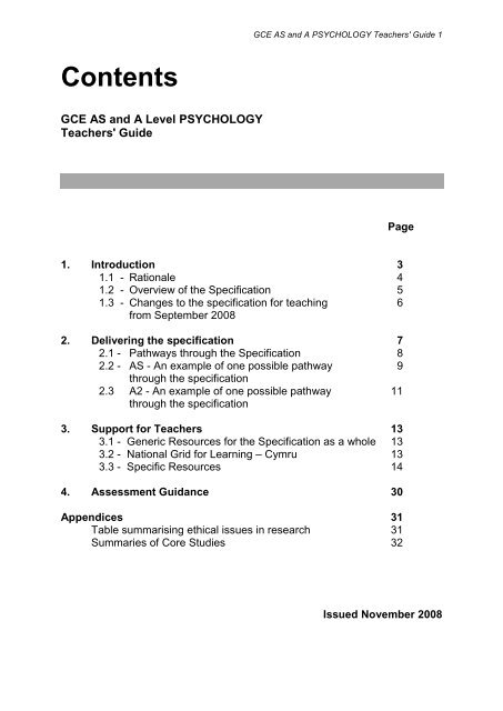 GCE AS and A PSYCHOLOGY Teachers' Guide - WJEC