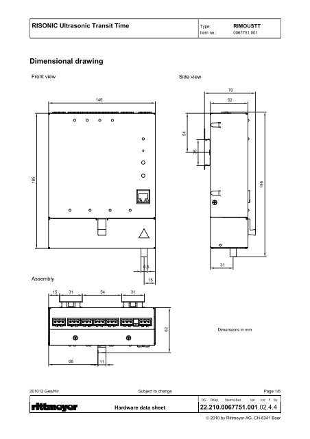 Ultrasonic Transit Time module data sheet - Rittmeyer