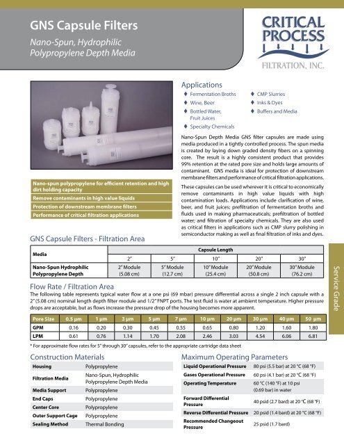 GNS Capsule Filters - Critical Process Filtration