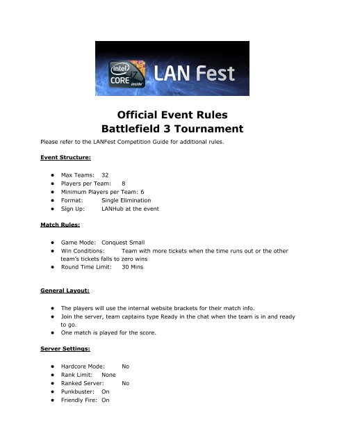 Official Event Rules Battlefield 3 Tournament - LANFest