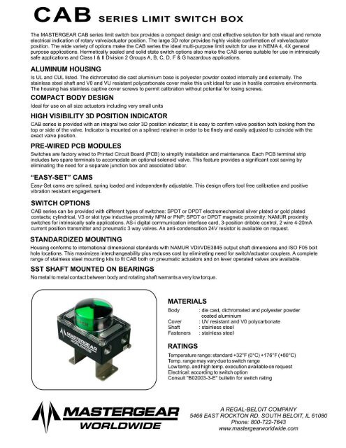 CAB SERIES LIMIT SWITCH BOX - Mastergear Worldwide