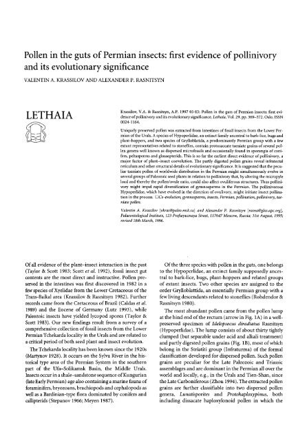 Pollen in the guts of Permian insects: first evidence of pollinivory ...