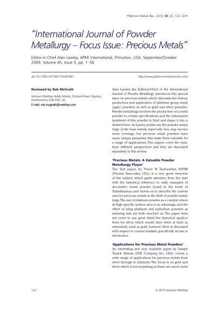 International Journal of Powder Metallurgy ... - Platinum Metals Review