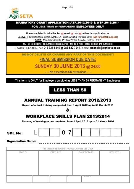 atr12-13 & wsp13-14 less than 50 template - AgriSETA