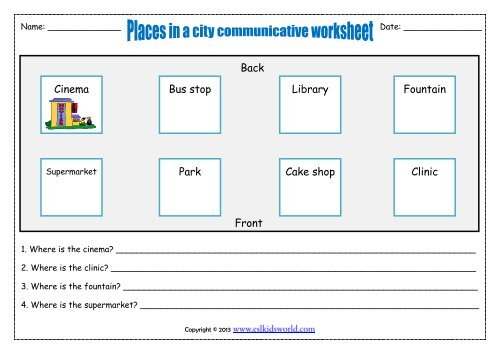 Places in a city communicative worksheet - ESL Kids World