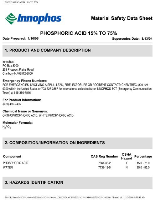 PHOSPHORIC ACID 15% TO 75% - Innophos