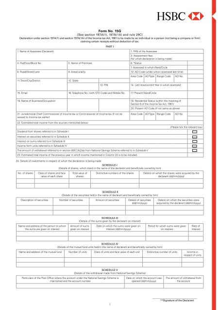 Form No. 15G - Hsbc