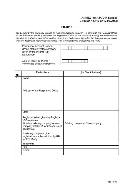 [ANNEX-I to AP(DIR Series) Circular No.110 of 12.06 ... - Taxmann