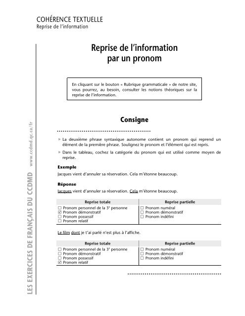 Reprise de l'information par un pronom - ccdmd